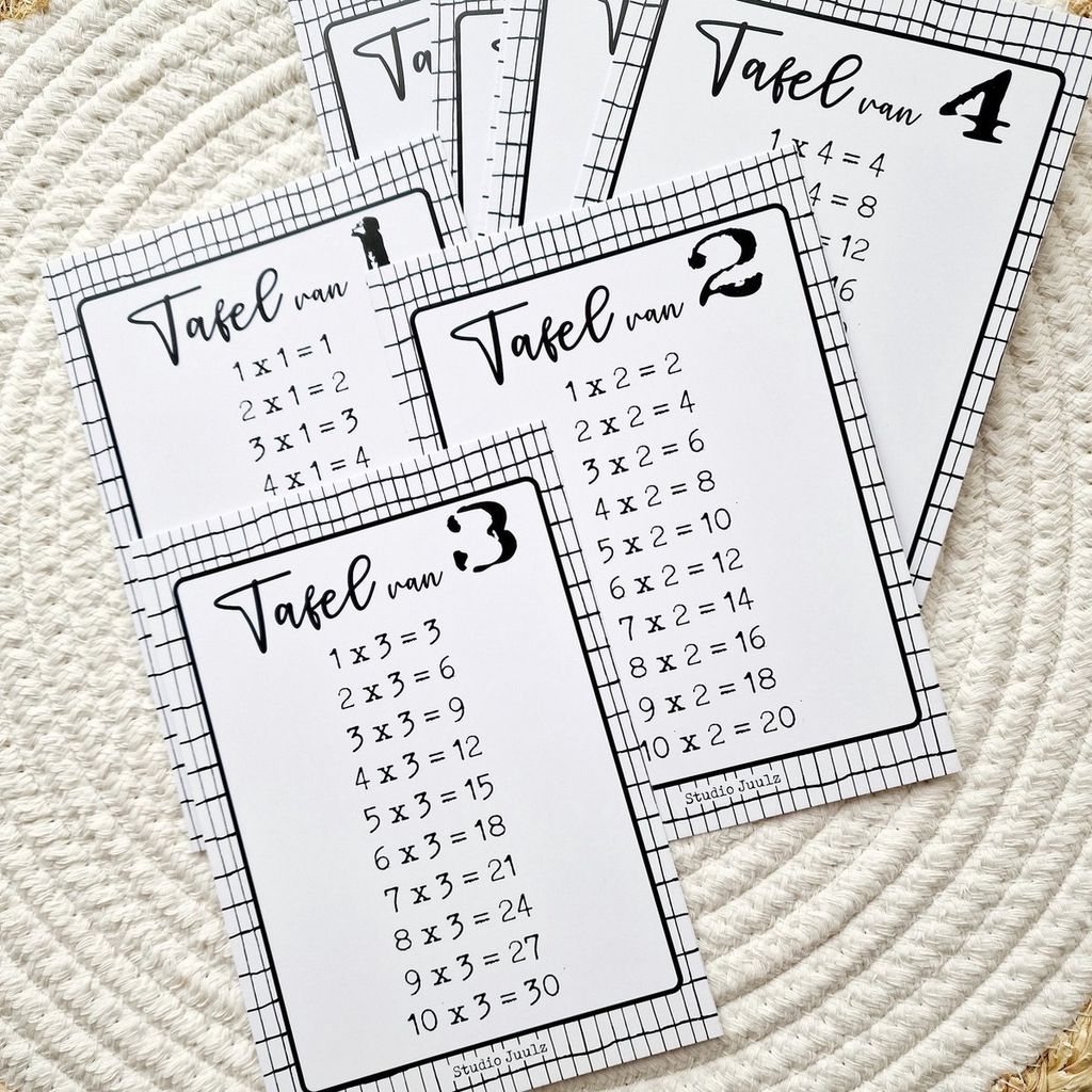 Studio Juulz - A6 Rekentafels kaarten | Tafelkaarten | Tafel van 1 t/m ...